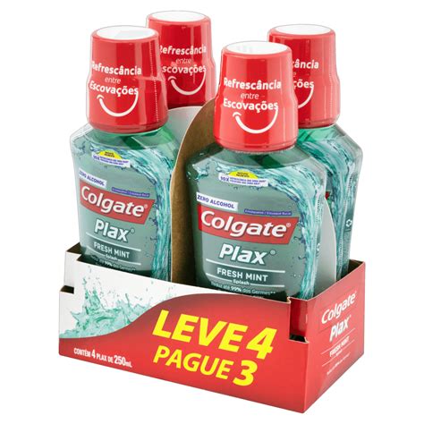 Enxaguante Bucal Plax Fresh Mint 4x250ml Sem Álcool Colgate Drogasmil
