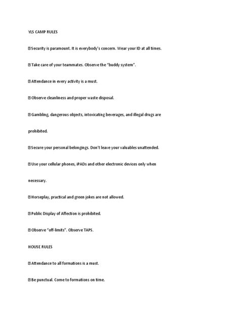 Yls Camp Rules Wps Office Pdf Self Improvement Lifestyle