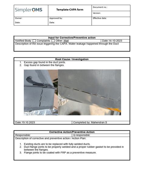Capa Form Template Pdf Capa Form Template Pdf