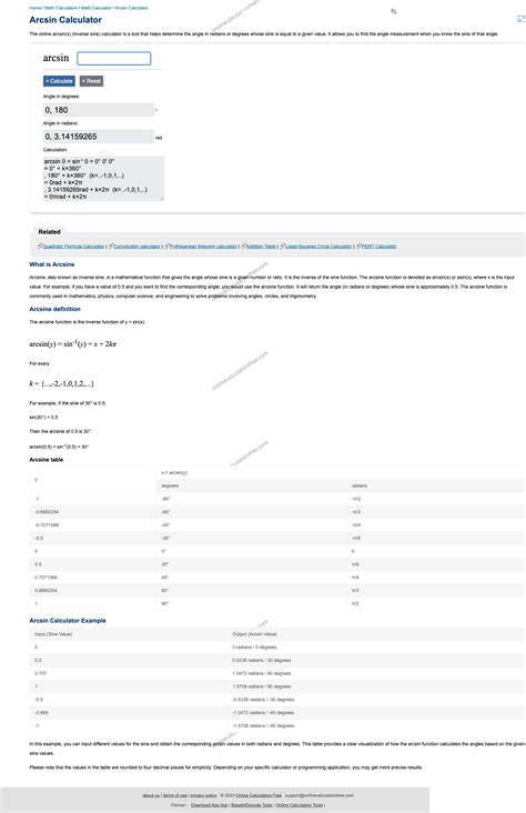 Arcsin Calculator Inverse Sine Tool Online Calculatorfree