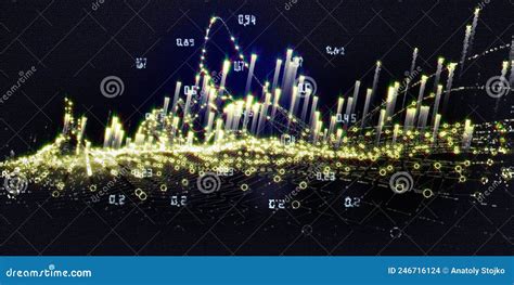Abstract Technology Background With Wireframe Graph From Dotted On Blue