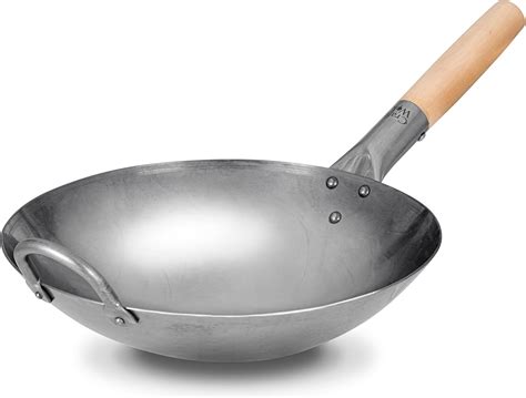 Craft Wok Traditional Hand Hammered Carbon Steel Pow Wok With Wooden