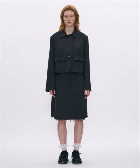 파르티멘토 우먼 컷 오프 플리츠 미디 스커트 차콜 위시버킷