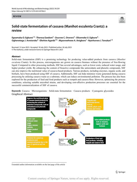Solid State Fermentation Of Cassava Manihot Esculenta Crantz A