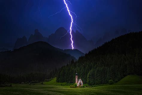 lightning over val di funes dolomites photograph by ti wang fine art