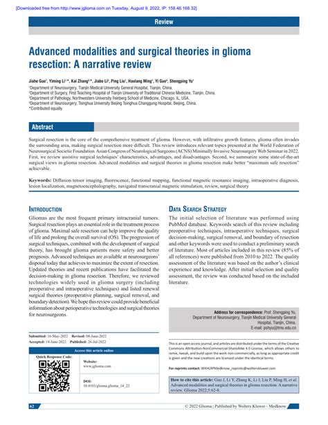 Pdf Advanced Modalities And Surgical Theories In Glioma Resection A Narrative Review