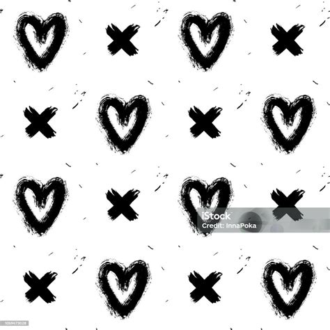 원활한 패턴 블랙 그린 잉크 고르지 지저분한 마음에 십자가 백색 배경에 고립 낙서 스타일 추상 Grunge 텍스처입니다 거친에 대한 스톡 벡터 아트 및 기타 이미지 Istock