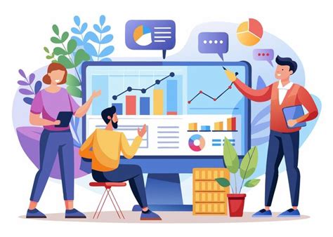 Team Collaboration And Data Analysis In A Business Meeting Vector
