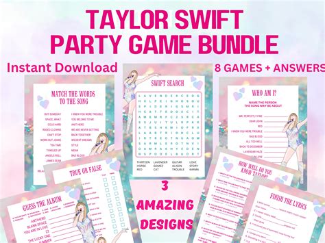 Taylor Swift Inspired Party Games Instant Download Printable Birthday