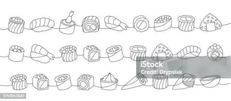 초밥 세트 일본 전통 음식 한 줄 그리기 이쿠라 초밥 토비코 마키 필라델피아 롤 오니기리 새우 니기리 철카마키 참치 롤 굵은 김