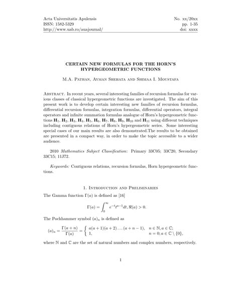 Pdf Certain New Formulas For The Horns Hypergeometric Functions