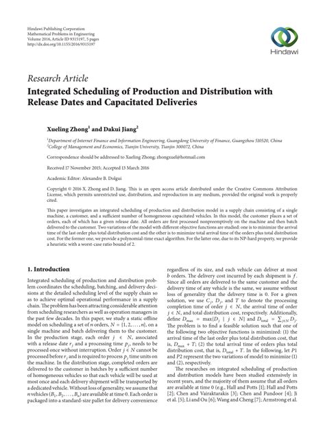 Pdf Integrated Scheduling Of Production And Distribution With Release