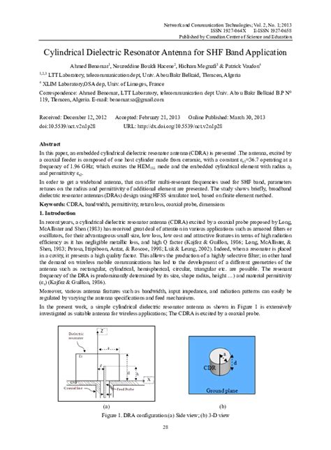 Pdf Cylindrical Dielectric Resonator Antenna For Material Characterization