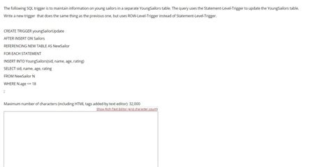 Solved The Following Sql Trigger Is To Maintain Information