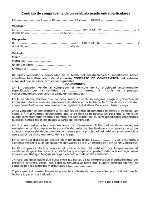 Contrato De Compraventa De Vehículo Usado Pdf Gobierno Transporte