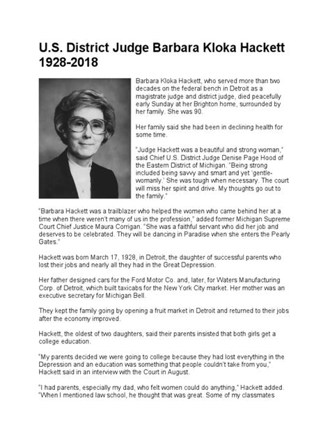 Barbara Hackett Obituary Pdf Detroit Law Clerk