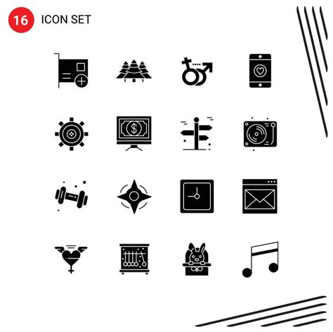 16 Thematic Vector Solid Glyphs And Editable Symbols Of Coding Love