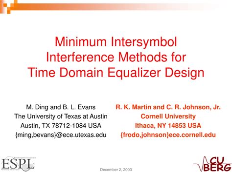 Ppt Minimum Intersymbol Interference Methods For Time Domain Equalizer Design Powerpoint