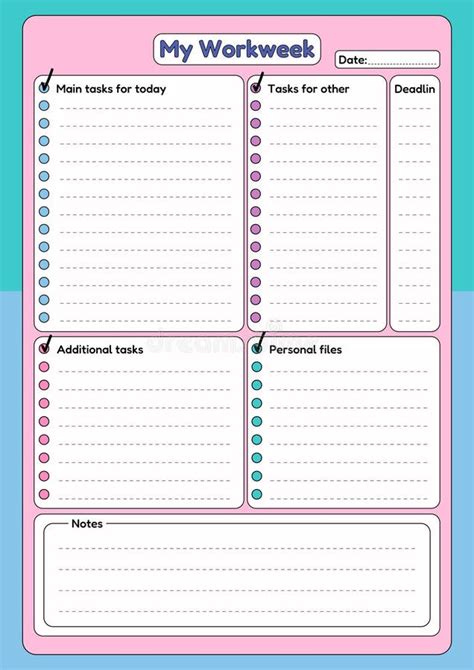 Cute Workweek Task Planner With Checklist And Notes Stock Illustration Illustration Of