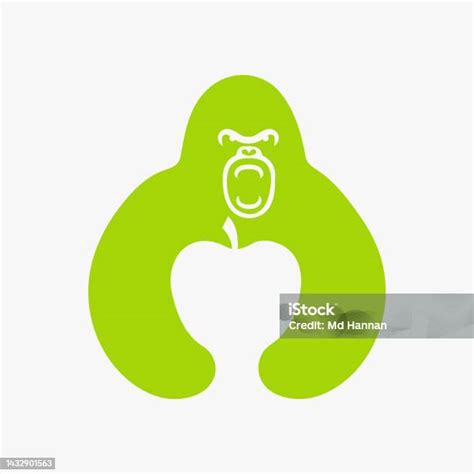 고릴라 애플 로고 부정적인 공간 개념 벡터 템플릿 고릴라 지주 애플 심볼 건강한 식생활에 대한 스톡 벡터 아트 및 기타 이미지