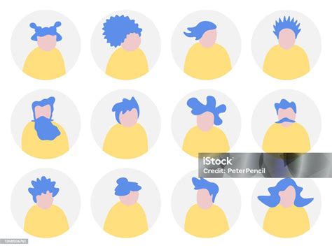 아바타 추상 현대 사람들 라운드 아이콘 세트 소셜 네트워크에 대한 프로필 다양한 얼굴 벡터 일러스트 가린 얼굴에 대한 스톡 벡터 아트 및 기타 이미지 Istock