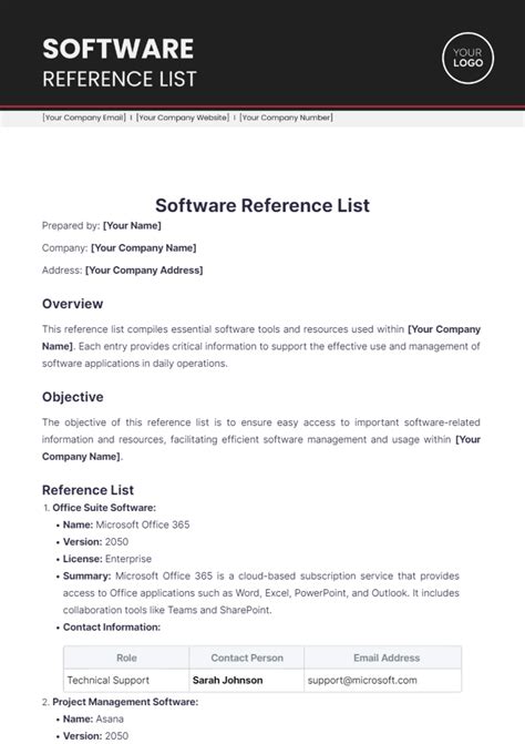 Free Software Reference List Template To Edit Online