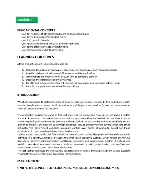 Microeconomics Module Module FUNDAMENTAL CONCEPTS Unit The