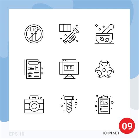 Group Of 9 Modern Outlines Set For Location Internet Hospital Real Document Editable Vector