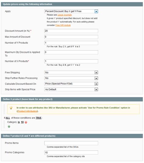 how to use buy x get n of y with percent discount action what is magento promotional products
