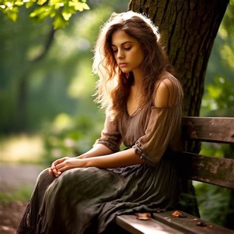 Sitting In Nature Sitting On Bench Pose Boho Romantic Cold Shoulder