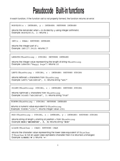 Pseudocode Builtin Functions P2 Pdf Pdf String Computer Science