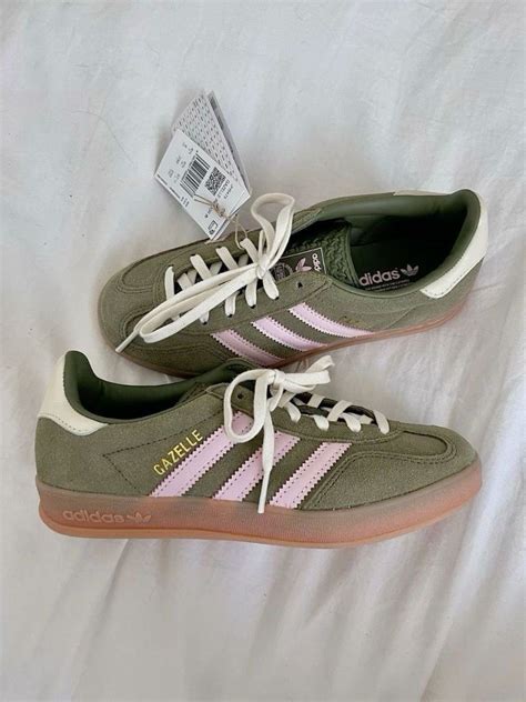Adidas Gazelle Olive Green And Pink Retro Sporty Suede Sneakers