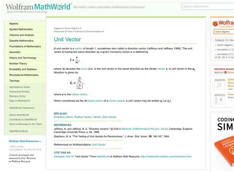 Wolfram Math World Unit Vector Handout For 9th 10th Grade Lesson