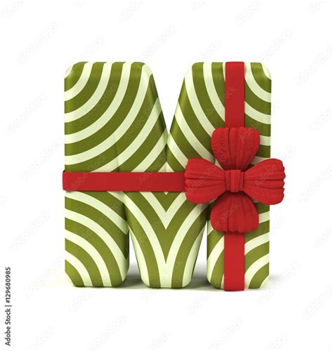 Letter M Decorated As T Box With Red Ribbon Isolated On White