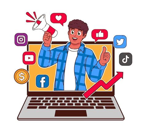 소셜 미디어 마케팅 일러스트 프리미엄 벡터