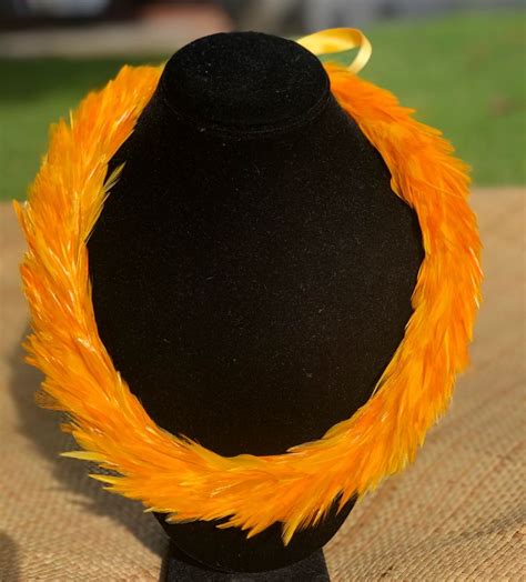 Lei Hulu Kamoe Ilima Yellow Orange Dyed Rooster Hackle Feathers