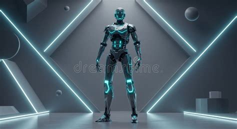 Futuristic Robot Standing In A Geometric Sci Fi Environment The Robot