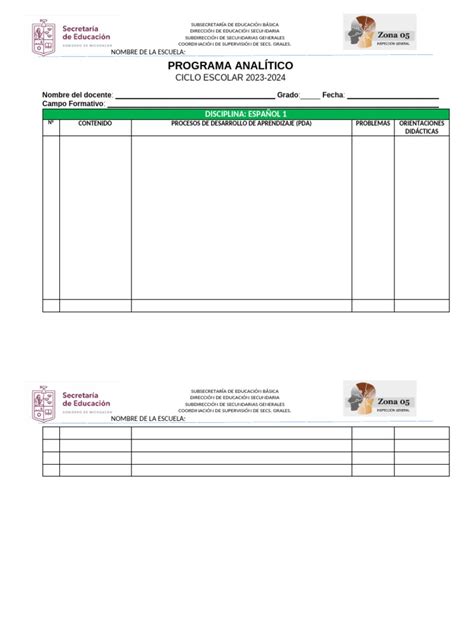 Formato Programa Analítico Pdf