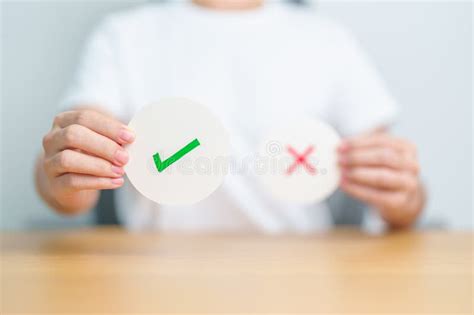 Woman Show Right Symbol Paper True And False Accept And Rejected