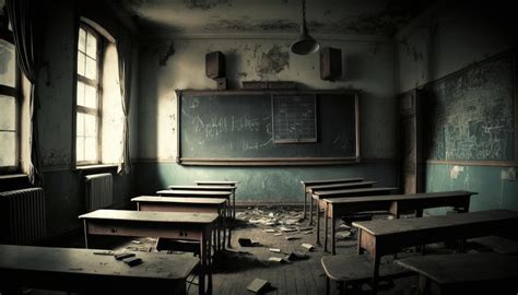 Premium Photo Digital Art Of An Empty Messy Ruined Classroom At An Abandoned School With Empty
