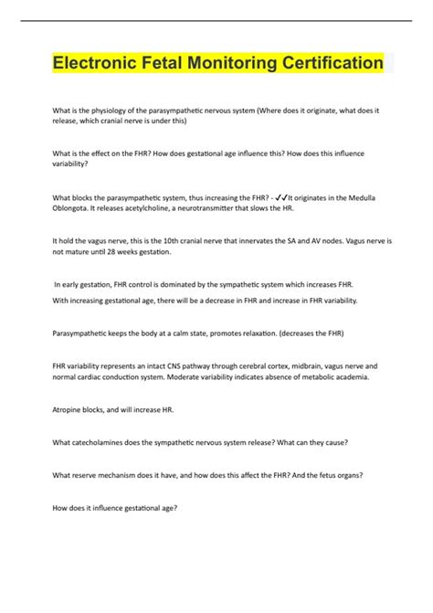 Electronic Fetal Monitoring Certification Questions With 100 Correct Answers Verified