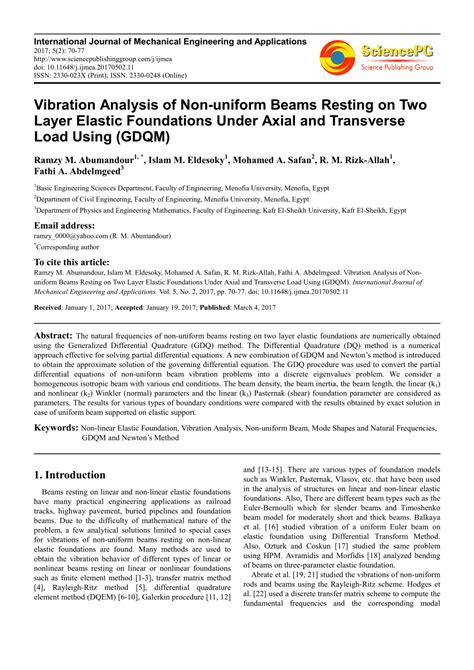 Pdf Vibration Analysis Of Non Uniform Beams Resting On Two Layer Elastic Foundations Under