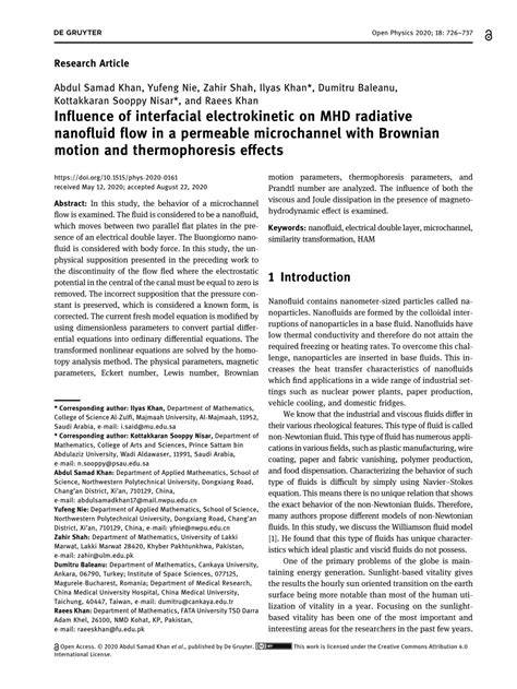 Pdf Influence Of Interfacial Electrokinetic On Mhd Radiative Nanofluid Flow In A Permeable