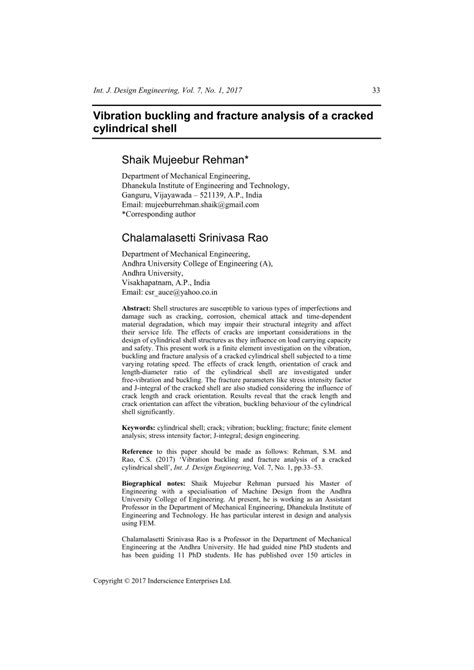 Pdf Vibration Buckling And Fracture Analysis Of A Cracked Cylindrical