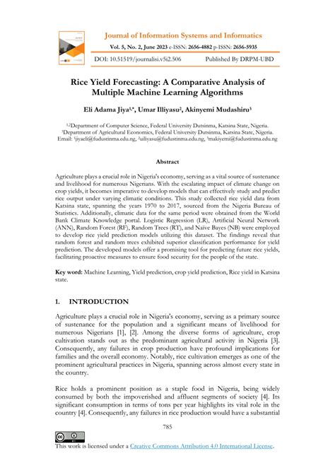 Pdf Rice Yield Forecasting A Comparative Analysis Of Multiple Machine Learning Algorithms