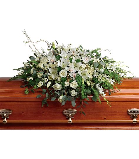 White Rose And Orchid Casket Spray Pearland Funeral Flowers