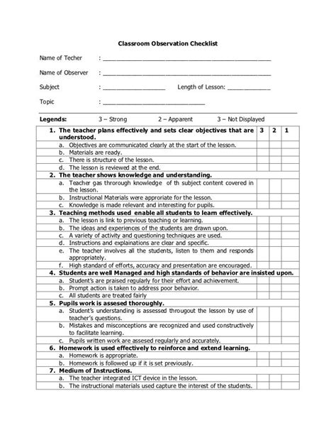 Printable Teacher Observation Form