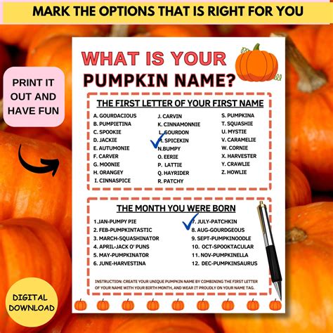 Whats Your Pumpkin Name Game With Nametagshalloween Party Game