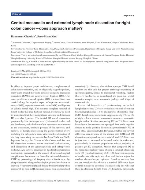 Pdf Central Mesocolic And Extended Lymph Node Dissection For Right