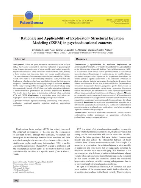 Pdf Rationale And Applicability Of Exploratory Structural Equation Modeling Esem In